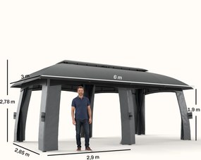 Outsunny pavilon, párty stan, s moskytiérou, větrnou střechou, pro až 15 osob, tmavě šedá, 3 x 6 x 3 m