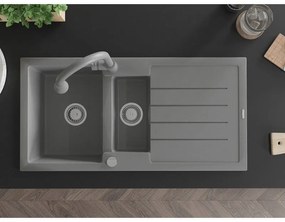 Mexen Andres, 1,5-komorový granitový dřez 1000x500x200 mm a dřezová baterie Elia, šedá, 6515-71-670101-71