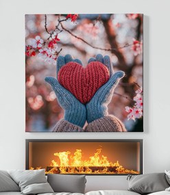 Obraz na plátně - Srdce, pletená radost FeelHappy.cz Velikost obrazu: 100 x 100 cm