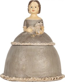 Béžová antik šperkovnice dívka v šedých šatech držící psíka - 19*16*22 cm