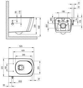 Deante Blur, záchodová WC mísa s funkcí bidetu 525x372x349 mm, bílá lesklá, DEA-CDZ_6WPW
