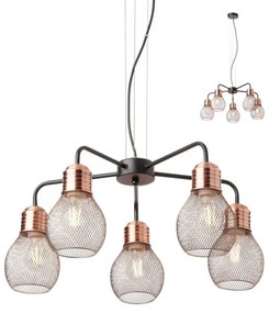 Redo 01-1580 - Lustr na lanku EDISON 5xE27/42W/230V pr. 53 cm černá/měděná