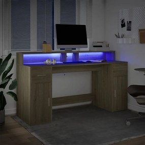 vidaXL Psací stůl s LED světly 160 x 55 x 91 cm kompozitní dřevo [3309431] Barva: hnědý dub