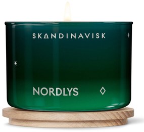 SKANDINAVISK Vonná svíčka NORDLYS (polární záře) 90 g, zelená barva, sklo, dřevo, vosk