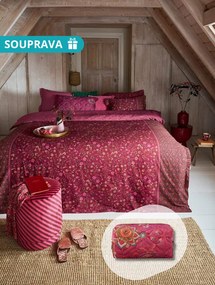 Set povlečení na jednolůžko Flora Bangalore a kosmetická taška Mumbai Morning (Podzimní set povlečení z broušeného kepru se semišovou kosmetickou)