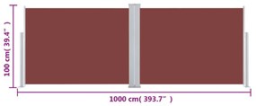 vidaXL Zatahovací boční markýza / zástěna hnědá 100 x 1000 cm