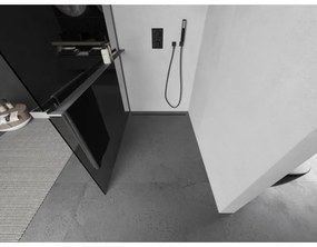 Mexen Kioto+, sprchová zástěna Walk-In s poličkou a věšákem 90 x 200 cm, 8mm šedé sklo, grafitový profil, 800-090-121-95-40