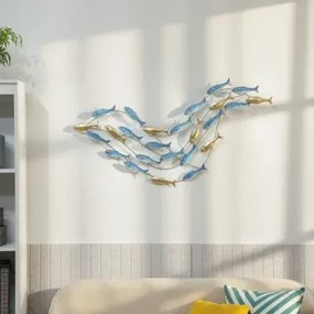 HOMCOM kovové nástěnné umění, rybí design, odolné proti korozi, moderní styl, elegantní, světle modrá