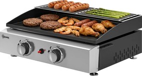 Outsunny přenosný stolní plynový gril, 5 kW, 2 hořáky, keramická nepřilnavá plotna, ohřívací rošt, odnímatelná miska na tuk, nerez | Aosom