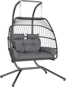 Outsunny závěsné křeslo s skládacím stojanem, závěsný košík s polštářem, ergonomické houpací křeslo z poly ratanového materiálu pro 2 osoby, závěsné …