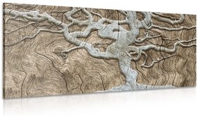 Obraz abstraktní strom na dřevě v béžovém provedení - 100x50 cm