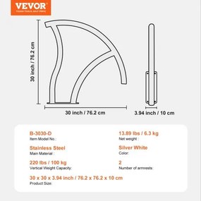 Bazénové madlo 2ks 76,2 × 76,2 cm z nerezové oceli se základní deskou pro vířivky