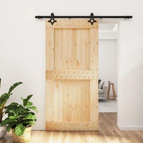 Posuvné Dveře S Kováním 100 X 210 Cm Masivní Borové Dřevo Stříbrná