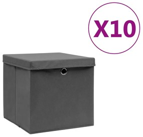Úložné boxy s víky 10 ks 28 x 28 x 28 cm šedé - Default Title