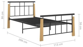 vidaXL Marketos Rám postele kov a masivní dubové dřevo 100 x 200 cm