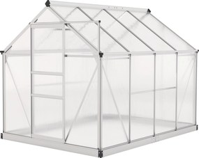 Outsunny hliníkový skleník, 4,79 m² (190 × 252 × 201 cm / 6'3" × 8'3" × 6'7"), základna, střešní ventilace, posuvné dveře, 4 mm UV-odolné panely – za…