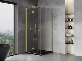 Mexen Mist-F T, 1-křídlý ​​skládací sprchový kout levý 80 x 80 cm, čiré sklo, zlatý matný profil, 8A6T-080-080-55-00-L