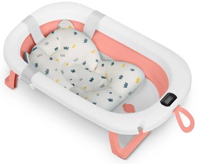 Skládací vanička pro kojence s teploměrem a vložkou Ricokids RK-287 v bílé a růžové barvě