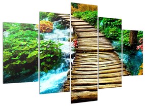 Obraz dřevěného chodníčku přes řeku (150x105 cm)