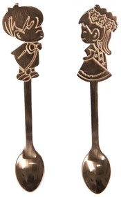 2 ks bronzová dezertní lžička panáček a panenka – 2x12 cm