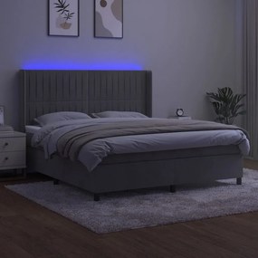 Box spring postel s matrací a LED světle šedá 160x200 cm samet 3139691