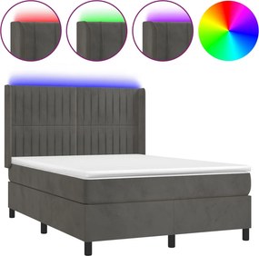 Box spring postel s matrací a LED tmavě šedá 140x200 cm samet 3139686