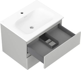 Mexen Rivel, koupelnová skříňka 60 cm s umyvadlem Vela, 2 zásuvky, drážkovaná, šedá matná/bílá, 91A20-06047-2-BFF62-W23M01