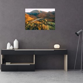 Skleněný obraz mostu ve skotském údolí (70x50 cm)