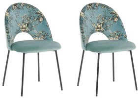 Sada 2 jídelních židlí zelený samet s květinami COVELO  Beliani