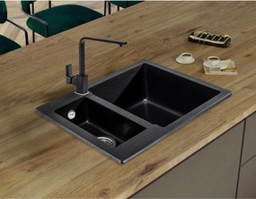 Sink Quality Ferrum, kuchyňský granitový dřez 605x495x210 mm + zlatý sifon, černá skvrnitá-BROCADE, SKQ-FER.B.5KBO.XG