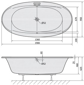 Polysan STADIUM oválná vana 190x95x46cm, bílá, 82111