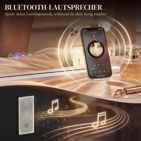 HOMCOM Hollywood make-up zrcadlo s 18 stmívatelnými LED lampami, 3 barvy, RGB světlo, Bluetooth reproduktor, 10x zvětšení, bílé