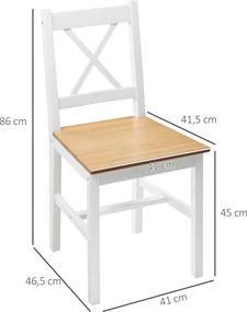 HOMCOM Set 2 jídelních židlí z masivního dřeva, kuchyňské židle v rustikálním stylu s křížovým opěradlem v bílé a dubové barvě
