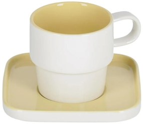 Žlutý porcelánový šálek a podšálek Kave Home Midori 180 ml