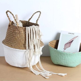 Tutumi, přírodní koš Boho 32x32x28 cm 381181B, hnědá-bílá, HOM-06660
