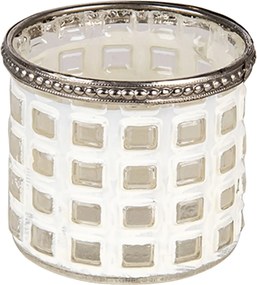 Bílý skleněný zdobený svícen s lemem - Ø 8*7 cm