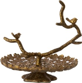 Bronzový kovový patrový etažér s ptáčky Tresa Bird Antique - 37*35*37 cm