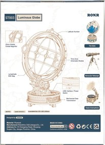 Hračka Robotime 3D dřevěné mechanické puzzle Svítící glóbus [6950313]