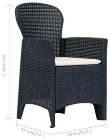 Zahradní židle 2 ks + podušky antracitové plast ratanový vzhled - Default Title