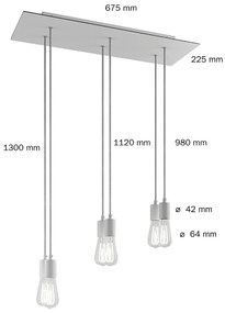 creative cables Závěsná lampa s 6 světly, s obdélníkovým XXL baldachýnem Rose-one, textilním kabelem a kovovými komponenty Barva: Matný bílý dibond