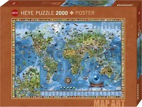 HEYE Puzzle Map Art: Úžasný svět / 2000 dílků / 97 × 69 cm