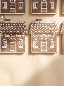 Sinsay - Vánoční obaly na příbory ve tvaru perníkových chaloupek 6 kusů - béžová