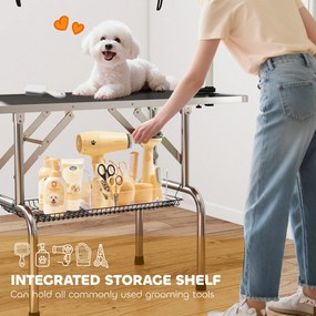 PawHut Trimovací stůl výškově nastavitelný skládací stůl pro psy s košíkem pod ním 107x60x170cm v černé barvě | Aosom.de