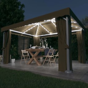 vidaXL Marketos Altán se závěsy a světelnými LED řetězy 4 x 3 m taupe