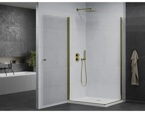 Mexen Pretoria Duo sprchový kout s otočnými dveřmi 90 x 80 cm, Průhledné, Zlatá + sprchová vanička Flat - 852-090-080-50-02-4010
