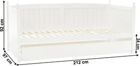 Postel s přistýlkou 90x200, borovicové dřevo, bílá, GLAMIS Kondela 0000227796