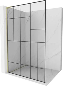 Mexen Kioto L, sprchová zástěna Walk-In 70 x 200 cm, 8mm čiré sklo černý vzor, ​​zlatý matný profil, 800-070-103-55-78