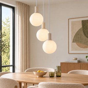 Skandinávská závěsná lampa béžová s opálovým sklem se 3 světly - Polly