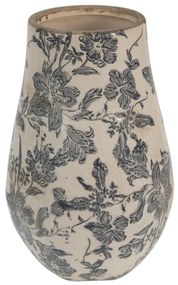 Keramická dekorační váza se šedými květy Mell French M – 13x20 cm