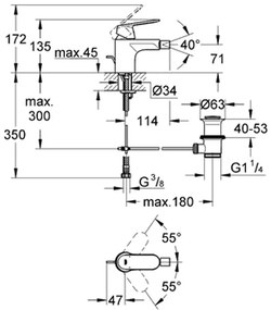 Grohe Eurosmart Cosmopolitan - Páková bidetová baterie s odtokovou garniturou, chrom 32839000